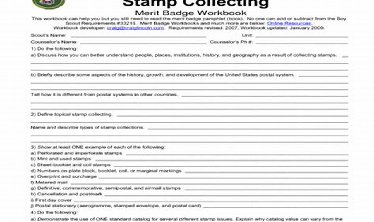 Guide to Stamp Collecting Merit Badge Worksheet